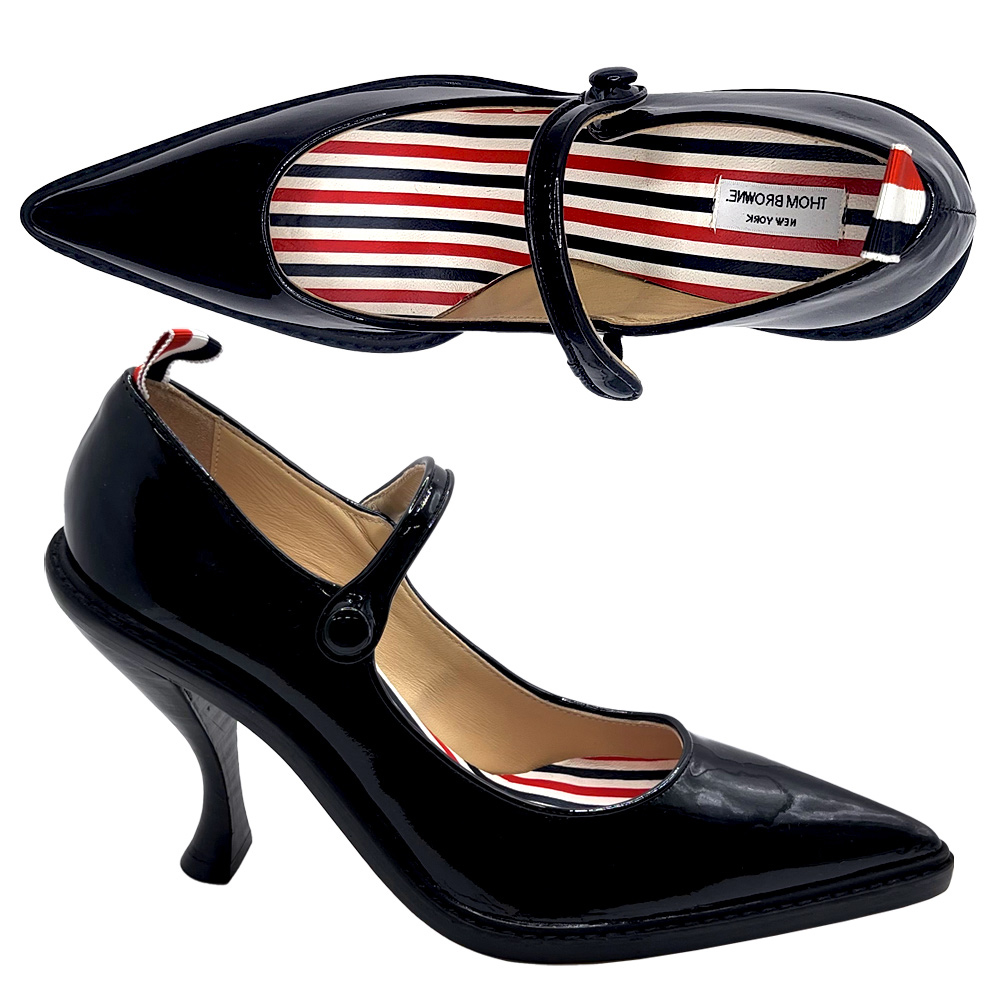 명품의 시작 와우커머스 - 톰브라운 소프트 페이턴트 레더 커브 힐 포인트 토 톰 존 FFH278A 00216 001